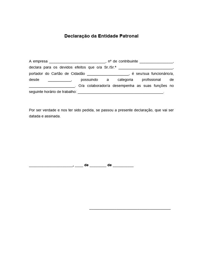 Minuta Declaração Da Entidade Patronal | PDF