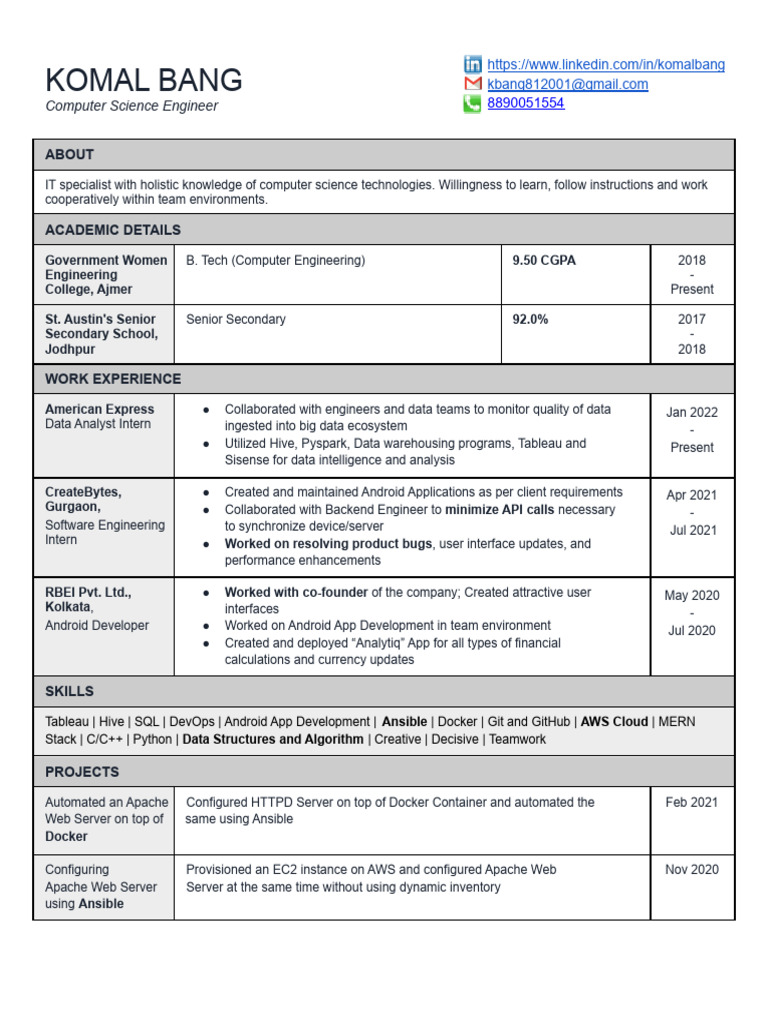 Komal Bang Resume | PDF | Android (Operating System) | Application Software