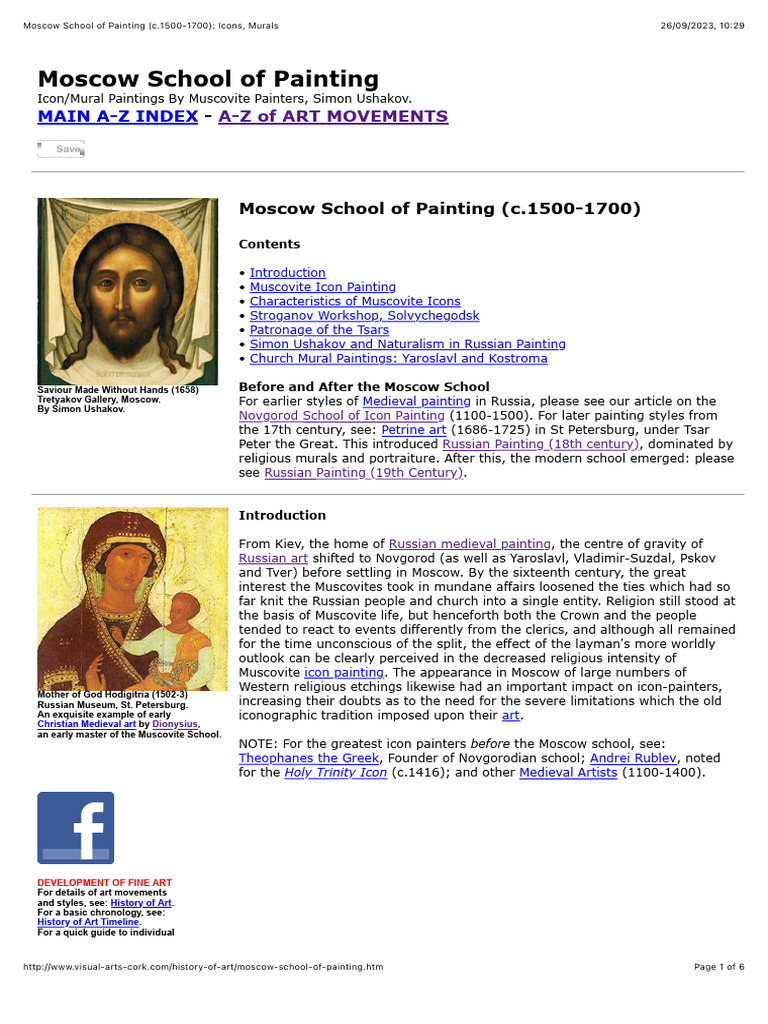 Moscow School of Painting (c.1500-1700) : Icons, Murals | PDF