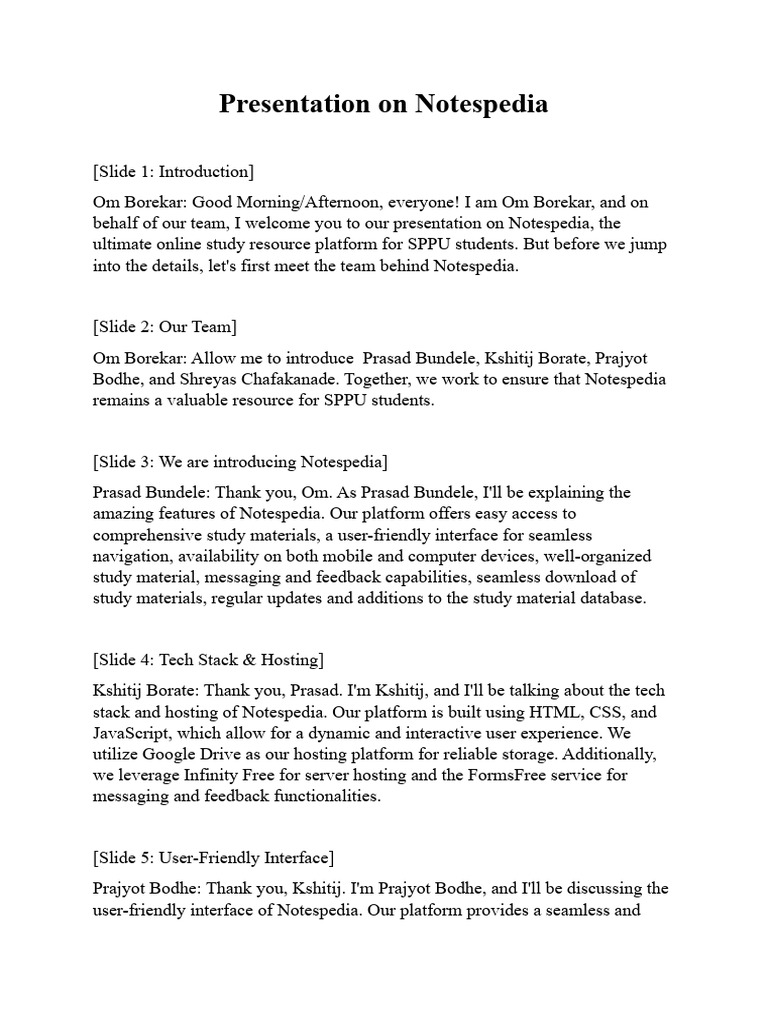 Presentation On Notespedia | PDF