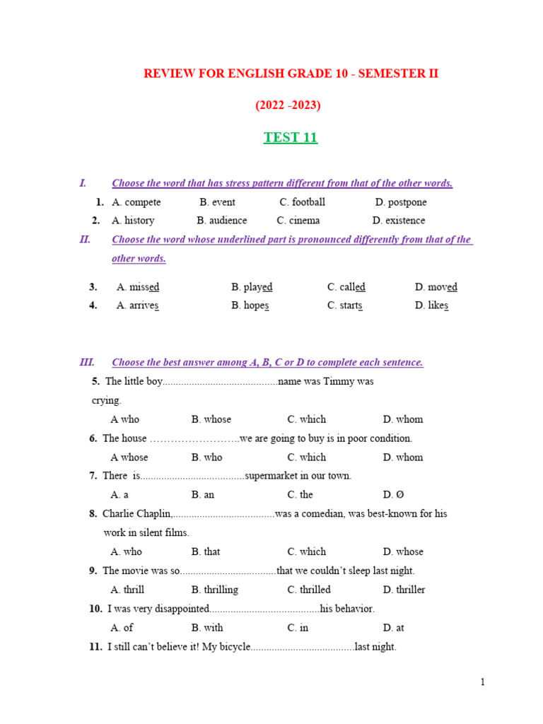 Semester II (2022-2023) (Test 11-15) | PDF