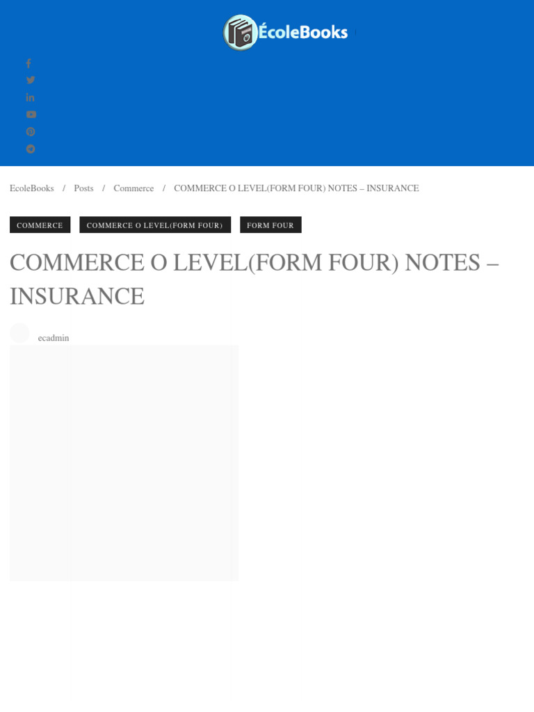 O Level Commerce: Insurance Notes | PDF | Insurance | Life Insurance