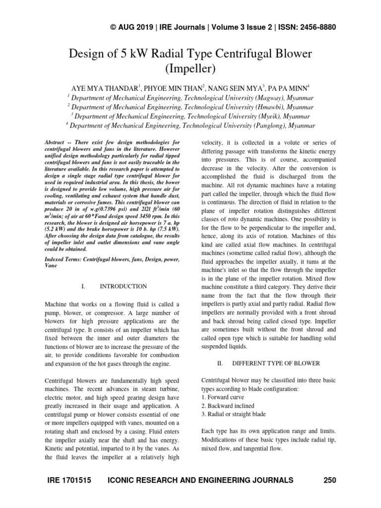 Design of 5 KW Radial Type Centrifugal Blower (Impeller) : © AUG 2019 ...