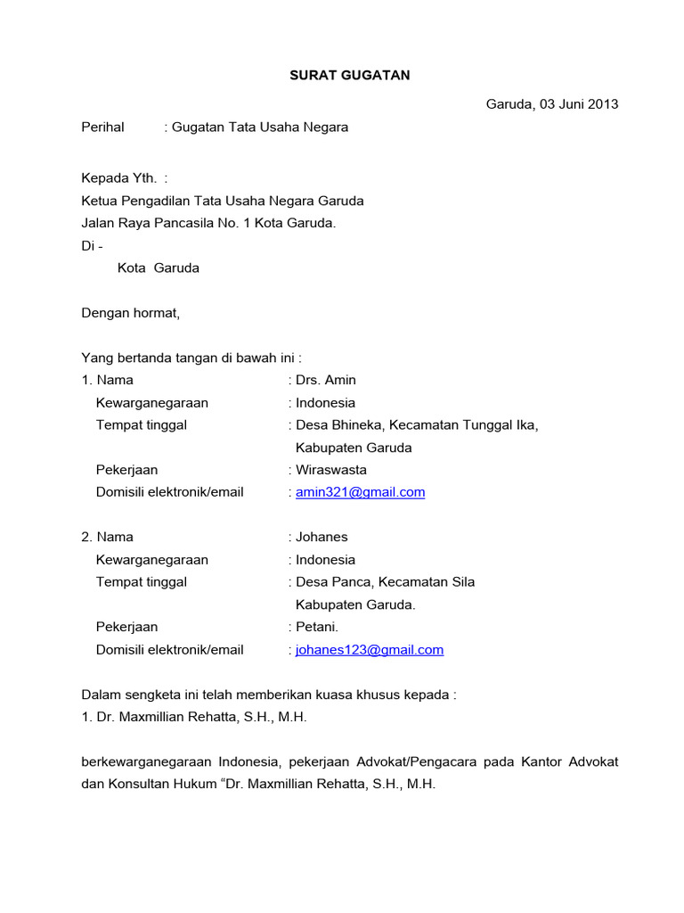 Surat Gugatan Tun-1 | PDF