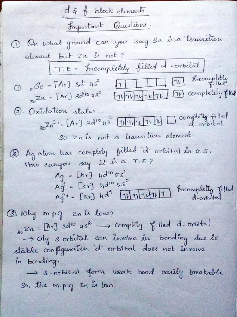 d and f block elements - important questions | PDF