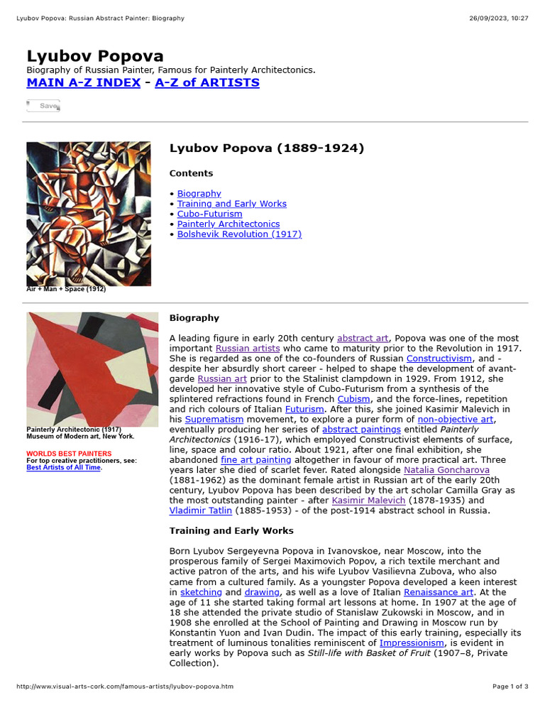 Lyubov Popova: Russian Abstract Painter: Biography | PDF