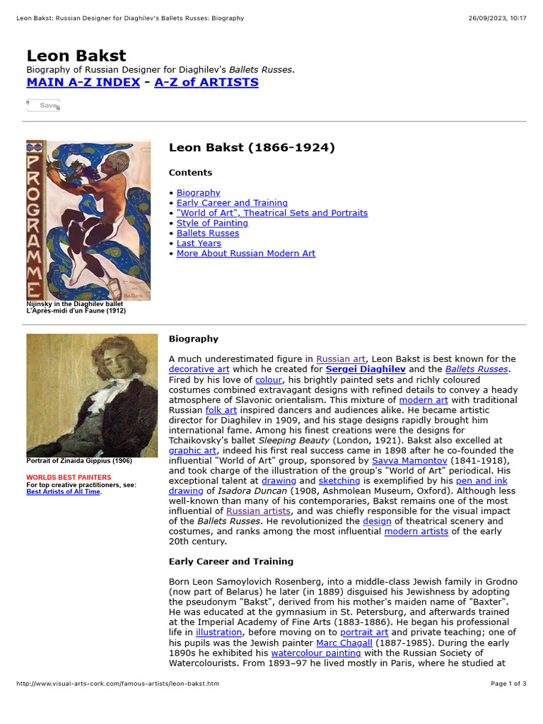 Leon Bakst: Ballets Russes Designer Biography | PDF | Art
