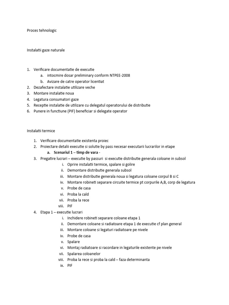 Proces Tehnologic Instalatii | PDF