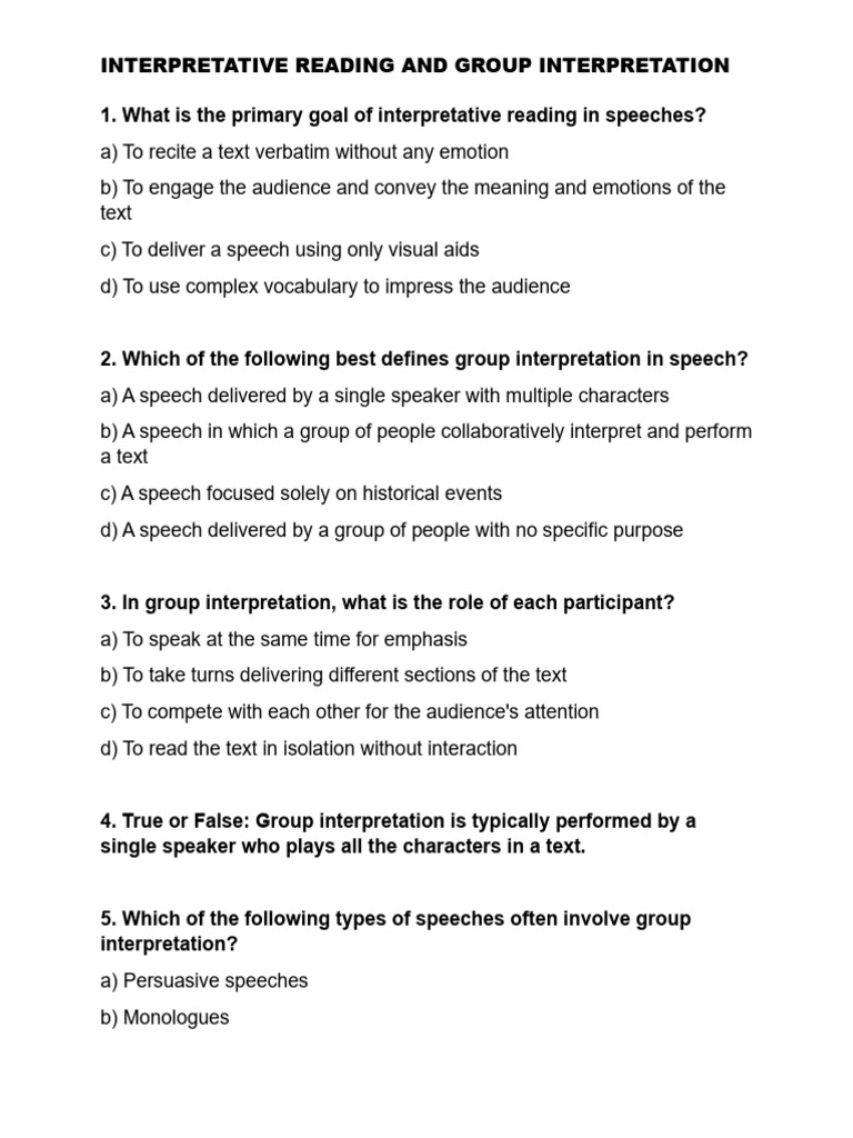 Interpretative Reading and Group Interpretation (Quiz) | PDF