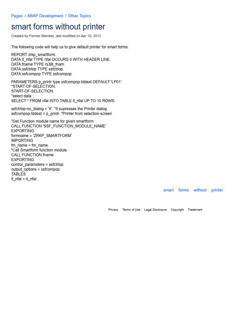 Smart Forms Without Printer - ABAP Development - Support Wiki | PDF | Computers