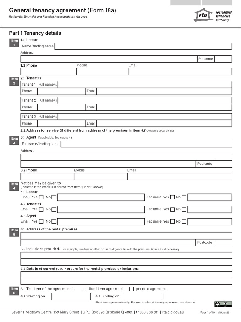 Form 18a General Tenancy Agreement | PDF