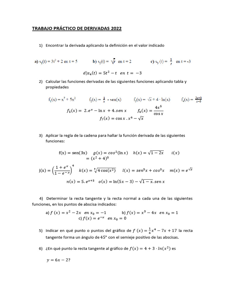 Trabajo Práctico Derivadas | PDF