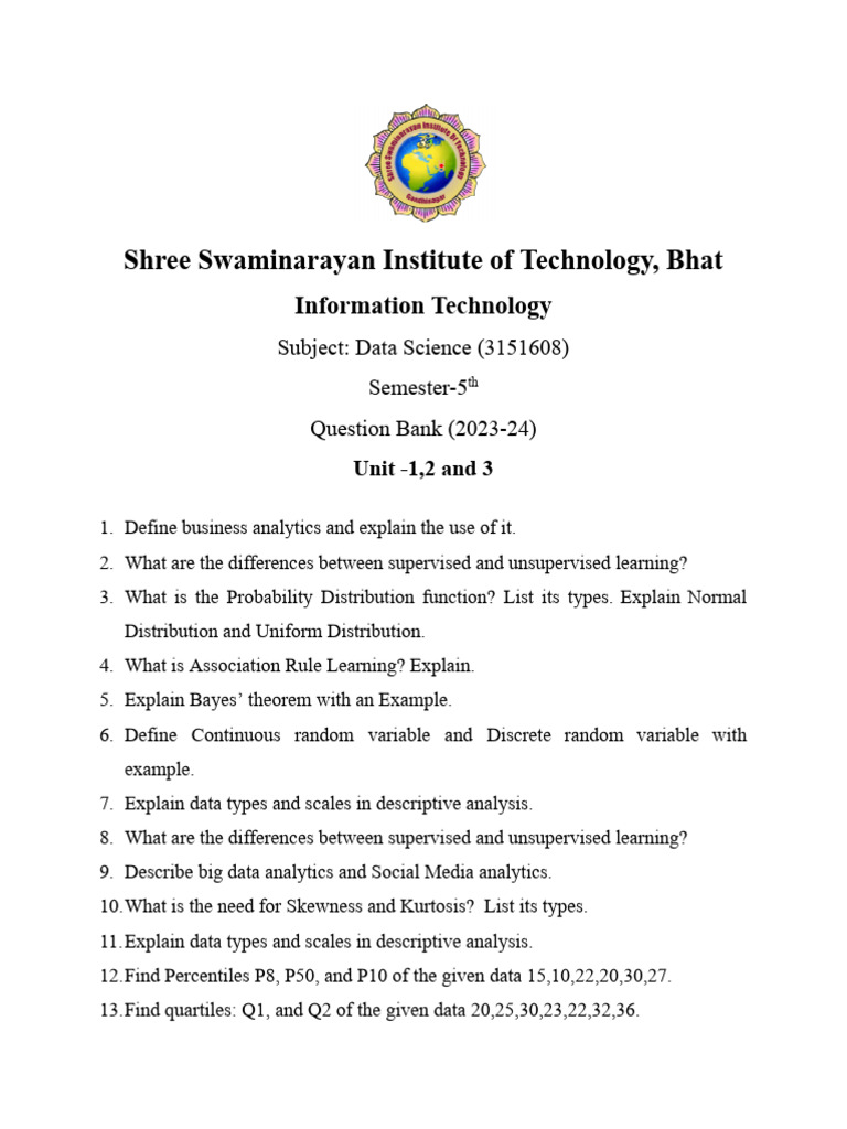 Data Science Question Bank | PDF