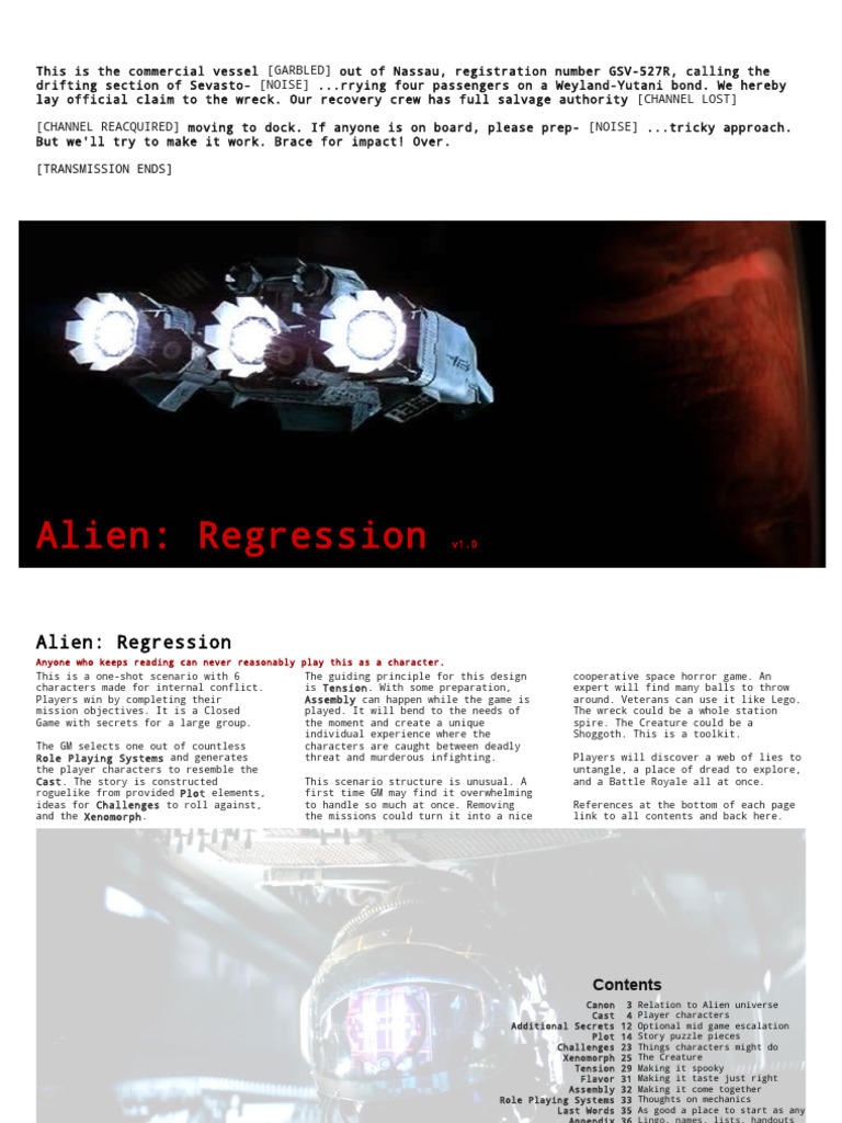 Alien Regression v1.0 Systemless 6 Pregen PC Closed Game PVP RPG ...