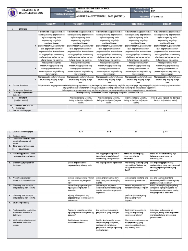 DLL - Esp 4 - Q1 - W1 | PDF