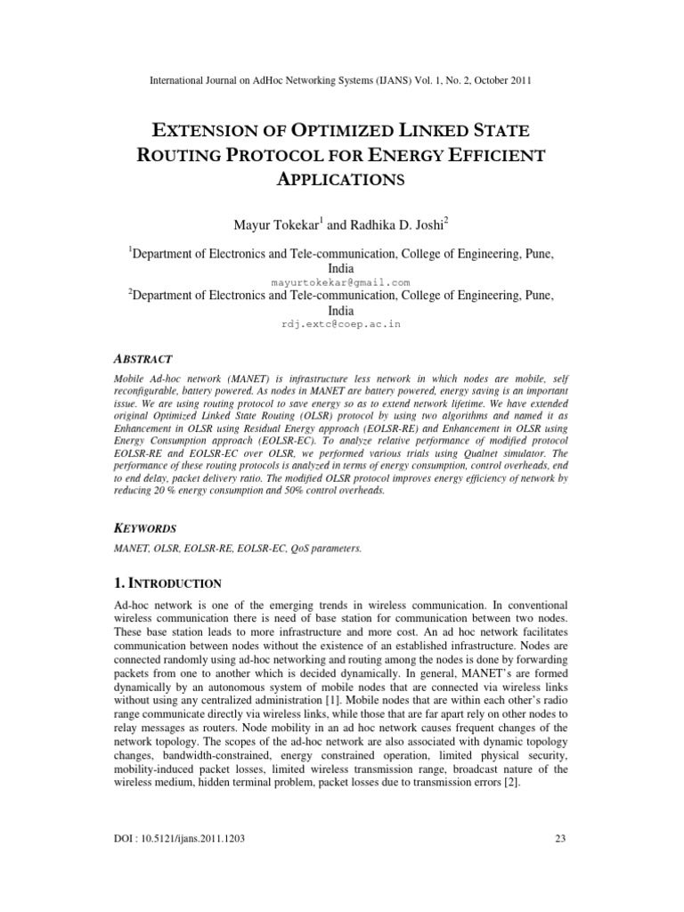 Extension Of Optimized Linked State Routing Protocol For Energy