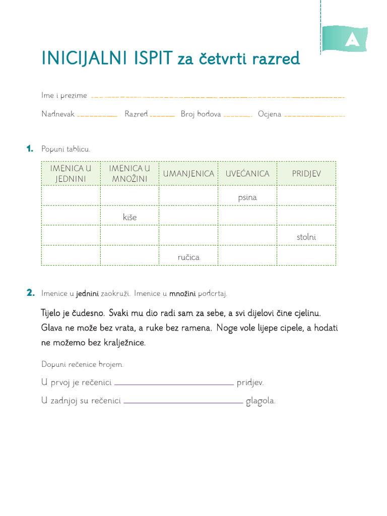 Inicijalni - Hrvatski Jezik 4 Ispiti 2021 | PDF