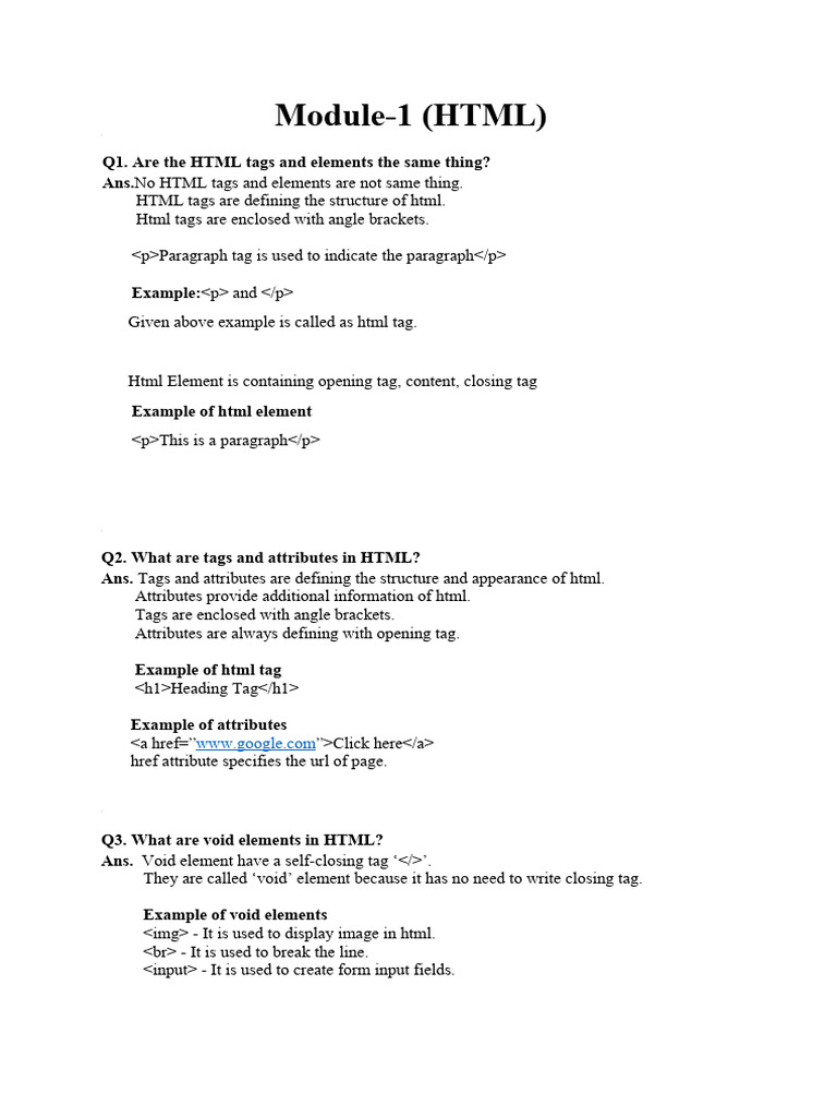 Module 1 (HTML) | PDF | Html Element | Html