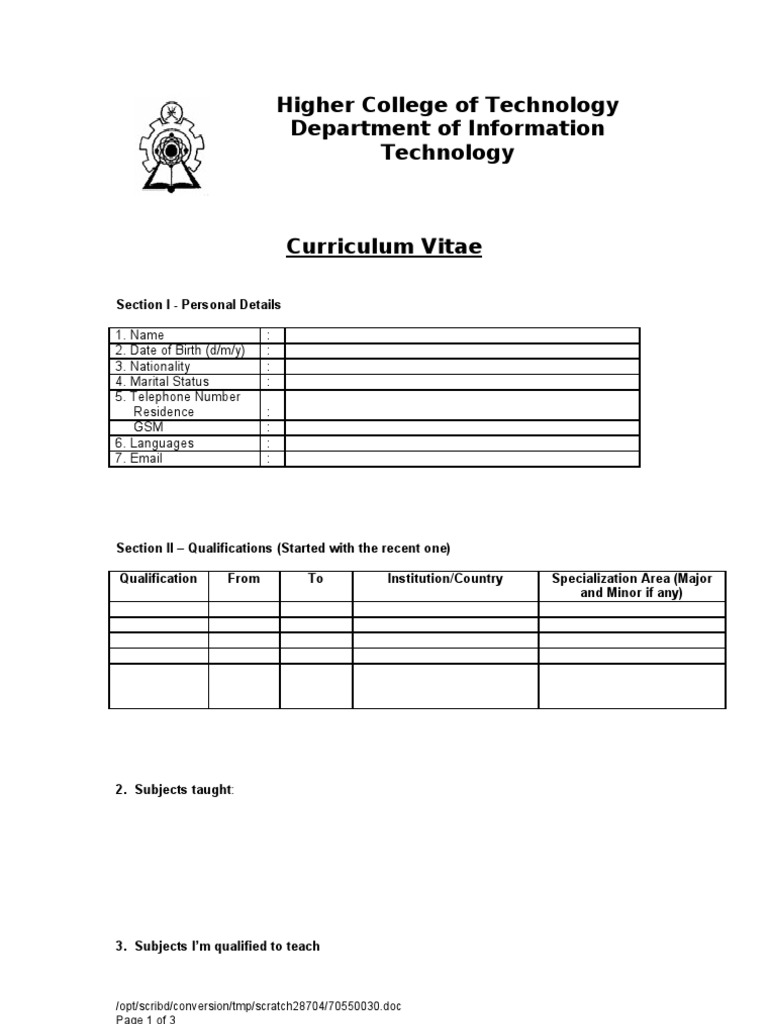 Information Technology CV Template | PDF | Career & Growth | Computers