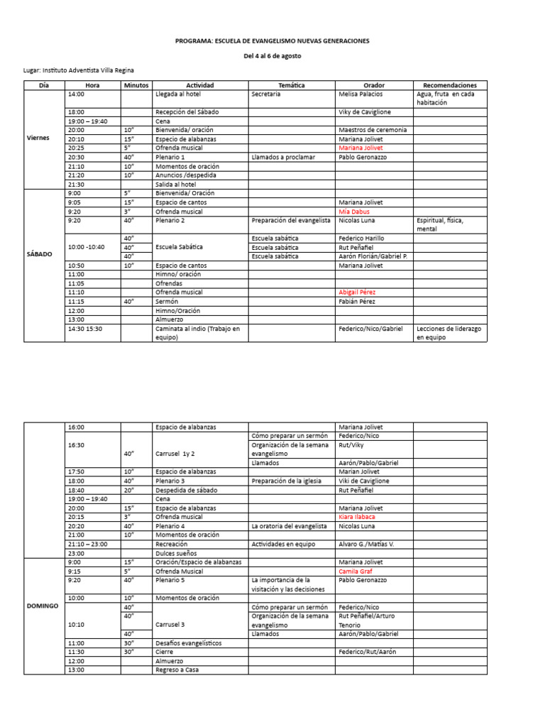 Escuela de Evangelismo 2023: Programa Completo | PDF