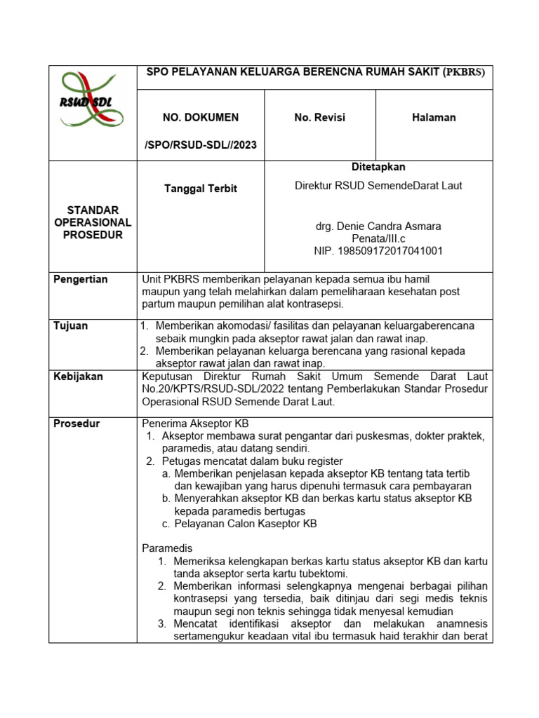 Spo Pelayanan Keluarga Berencna Rumah Sakit (PKBRS) - 081654 | PDF
