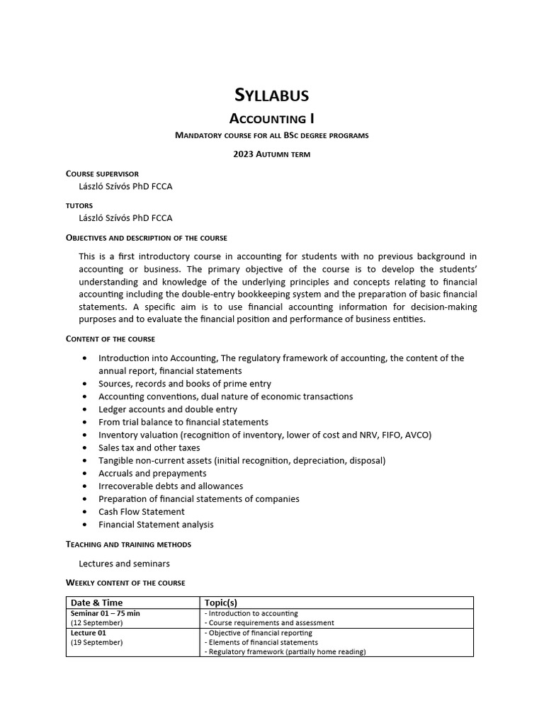 Syllabus Accounting 2023 Autumn FINAL | PDF | Accounting | Valuation ...