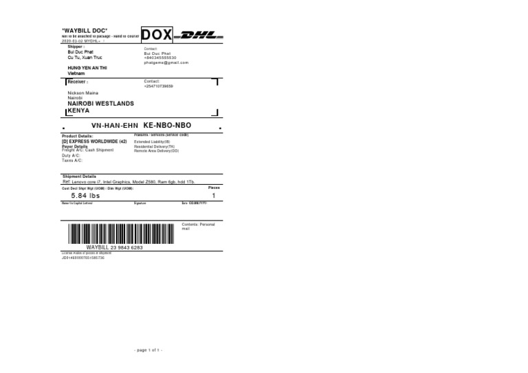 DHL Lenovo Waybill No | PDF