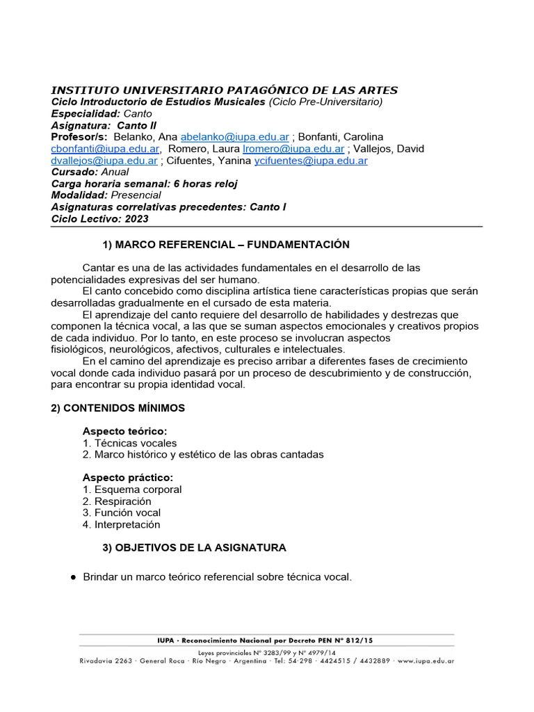 Canto II Ciem Espec Canto 2023 | PDF
