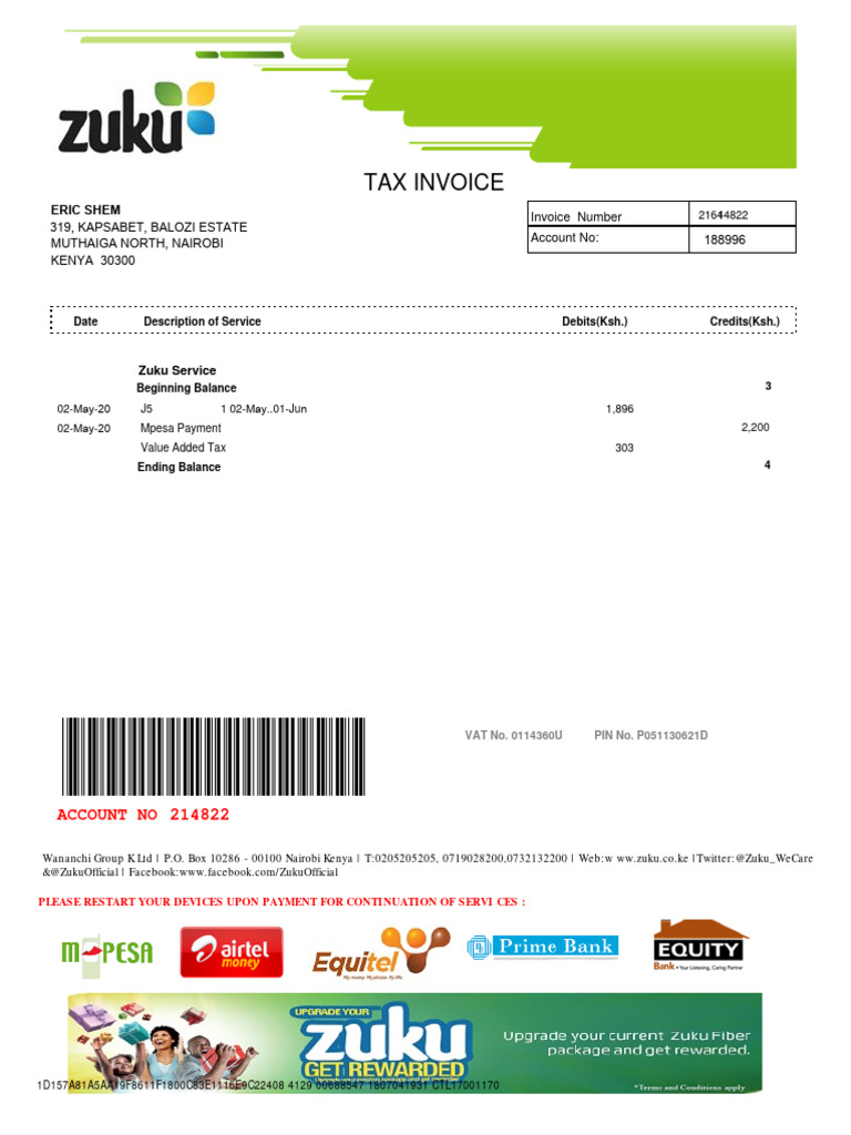 E-Bill Zuku 2 | PDF | Banks | Payments