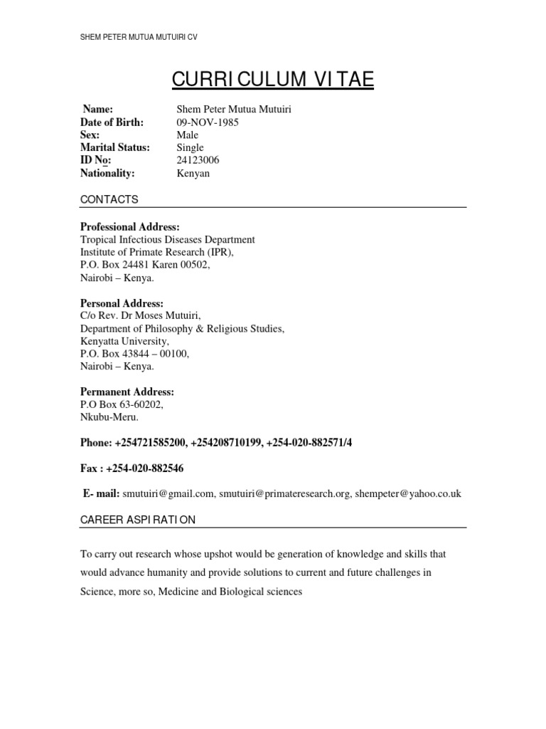 CV Application Shem - Peter - Mutua - 2015 | PDF