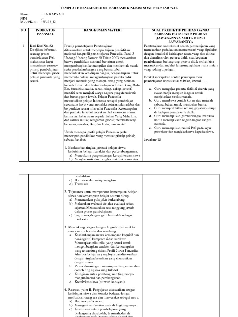 Template Resume Modul Pendalaman Materi Berbasis Kisi-Kisi KB 3 | PDF