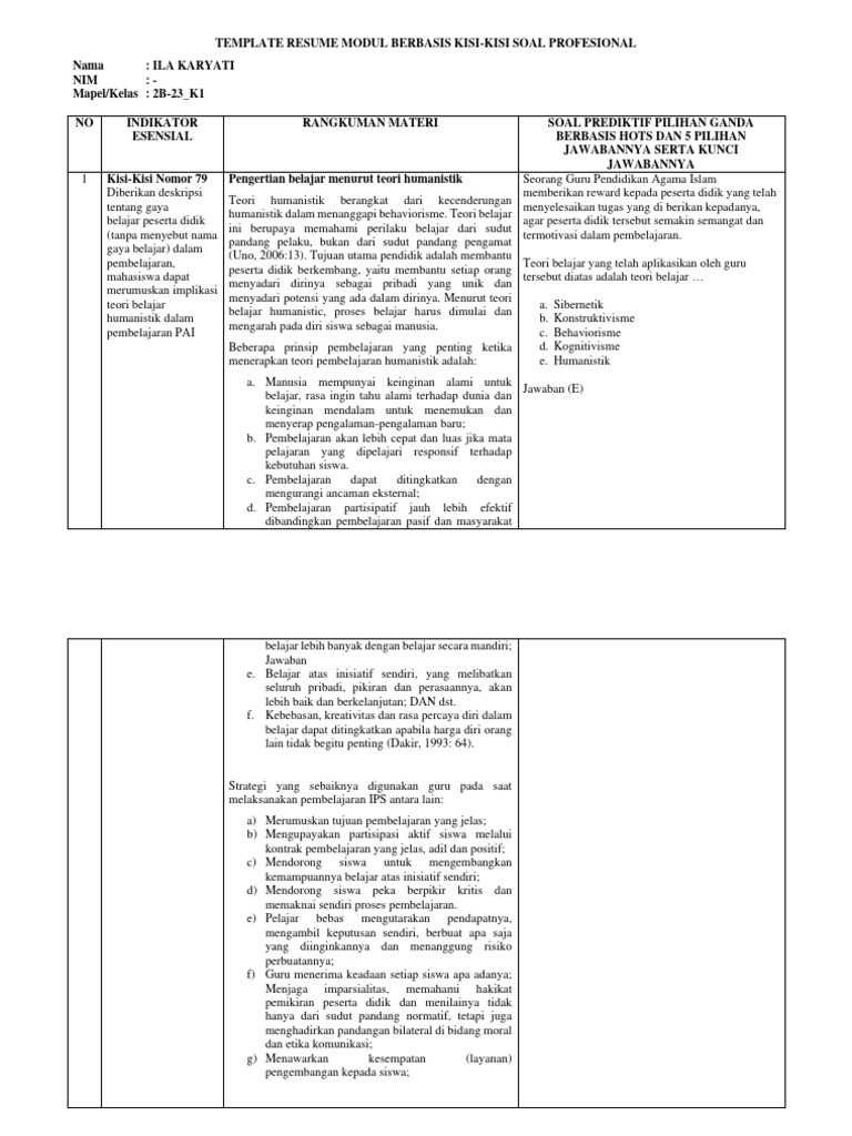 Template Resume Modul Pendalaman Materi Berbasis Kisi-Kisi KB 2 | PDF