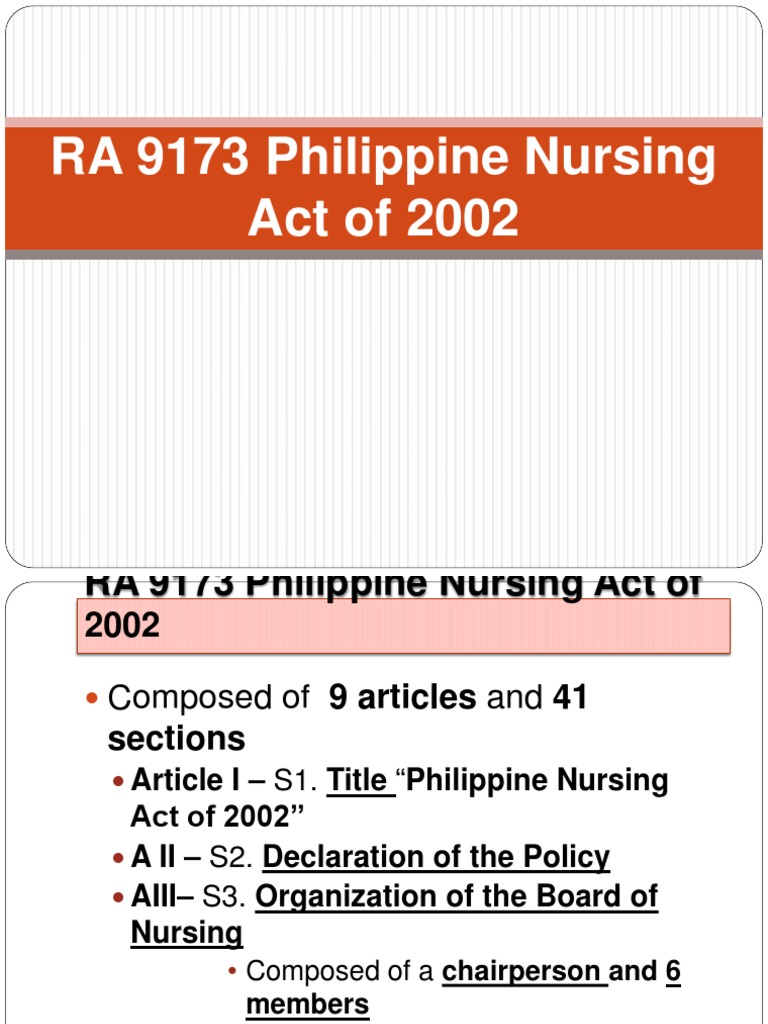 RA 9173 Philippine Nursing Act of 2002 | Licensure | Nursing