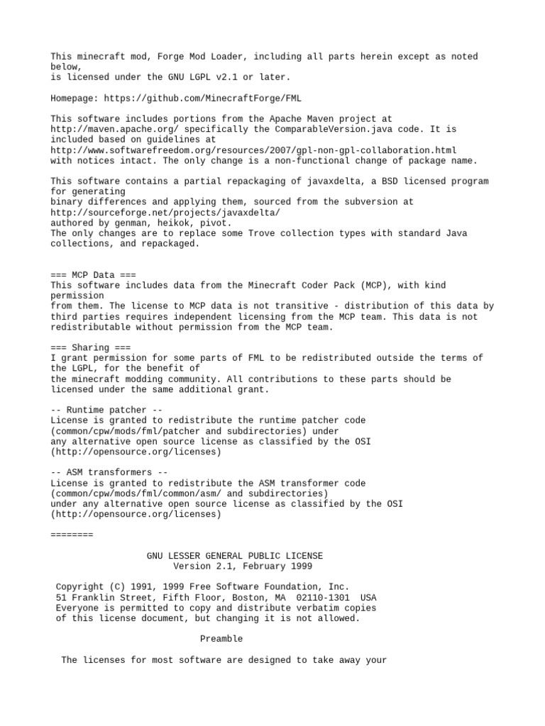 Minecraftforge Fml License Pdf Source Code Library Computing