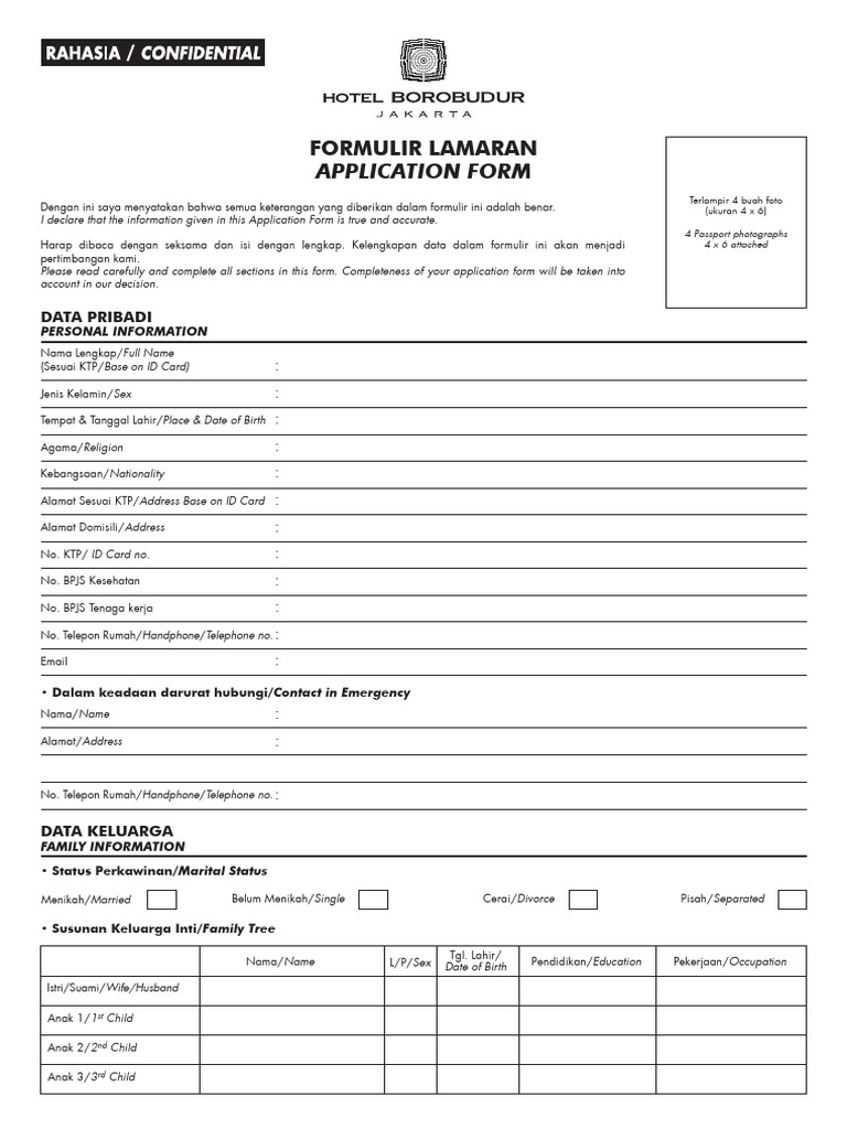 Application Form - Hotel Borobudur Jakarta | PDF