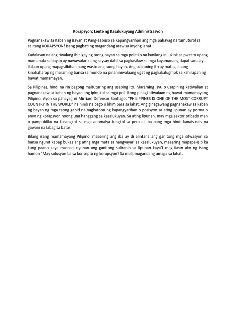 Korapsyon Talumpati | PDF