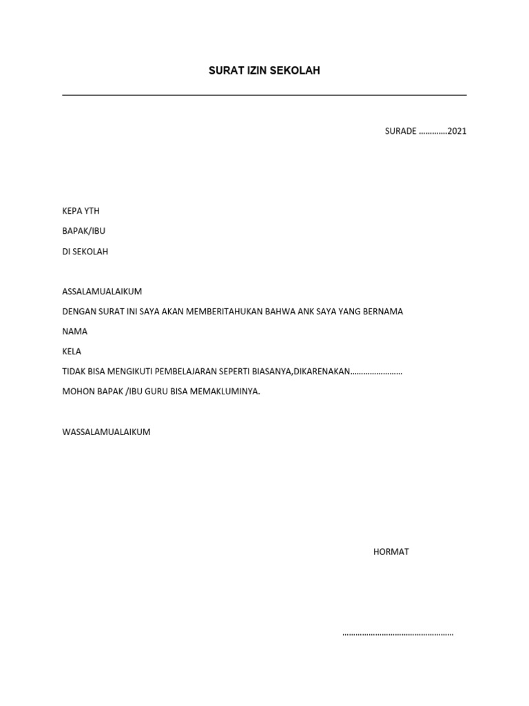 Contoh Surat Izin Sekolah | PDF