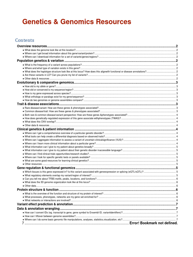 Comprehensive Genetics Resources Guide | PDF