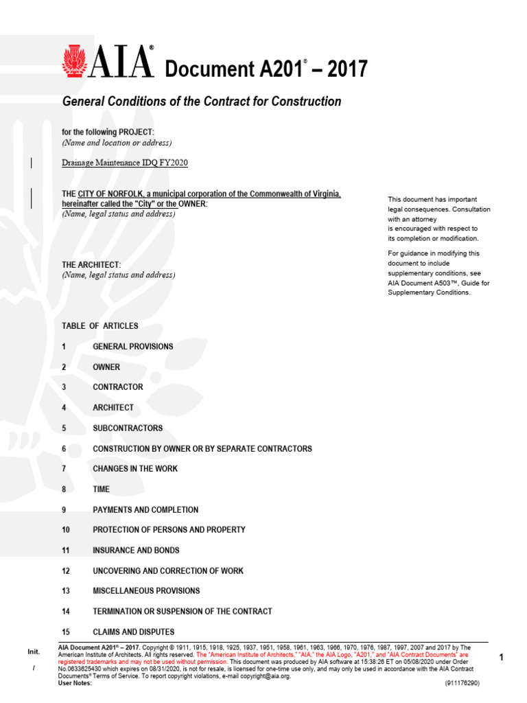 AIA A201-2017 Attachment H (1) | PDF