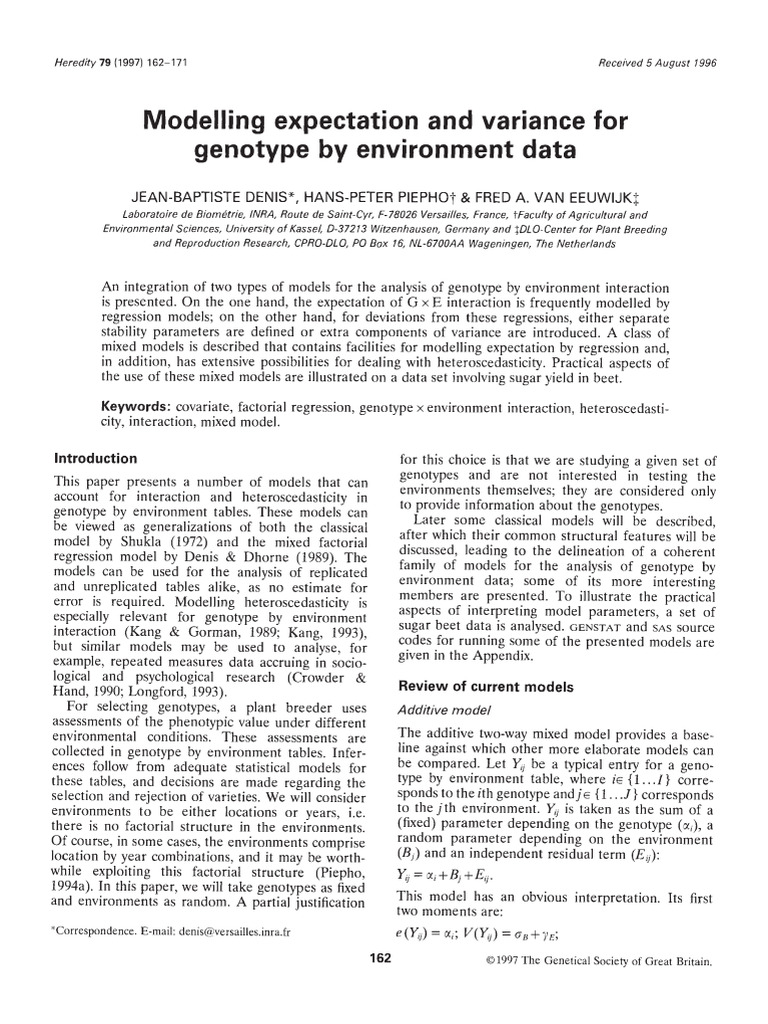Modelling Expectation and Variance For Genotype by Environment Data | PDF