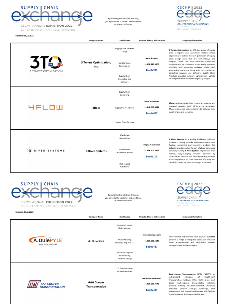 SCE 2022 Exhibitor Listing | PDF | Logistics | Supply Chain