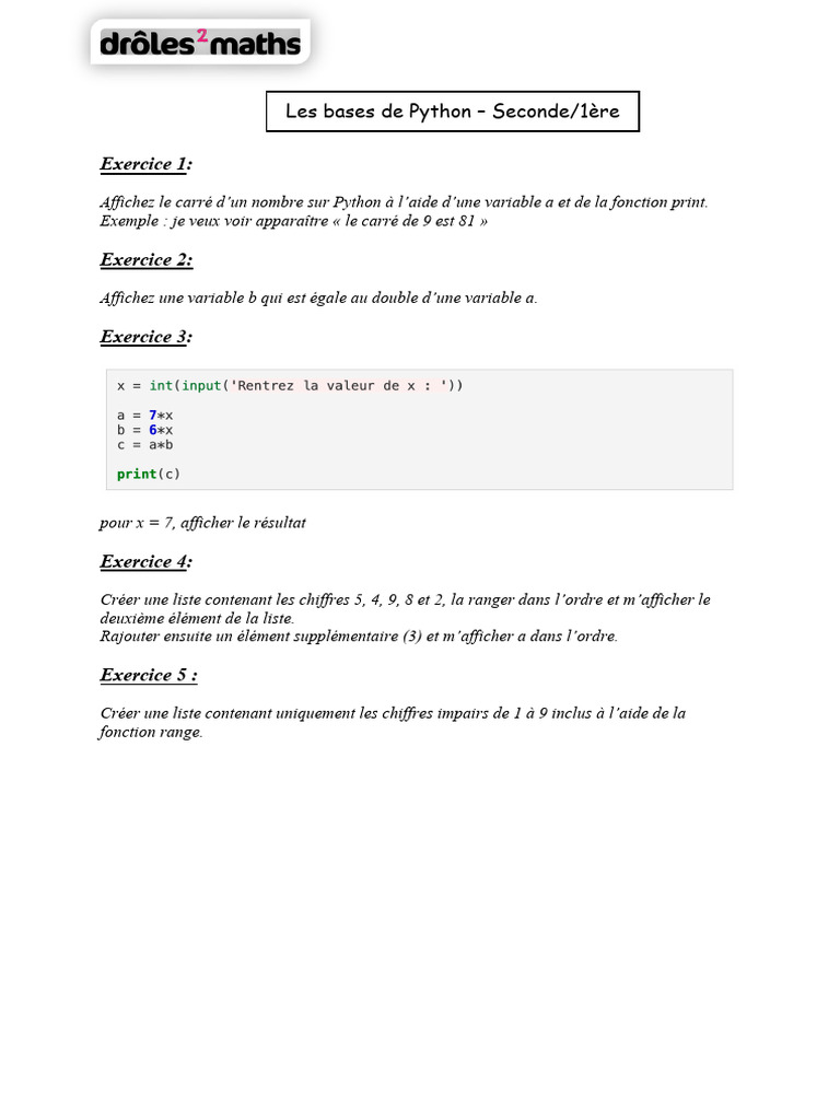 Les Bases de Python - Partie 1 | PDF