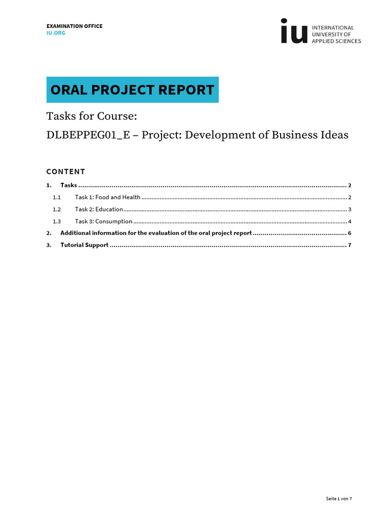 Task - Oral Project Report - DLBEPPEG01 - E | PDF