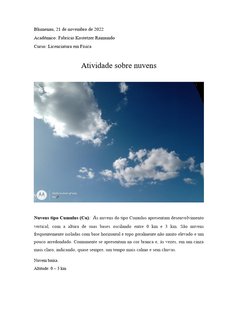 Atividade Sobre Nuvens | PDF