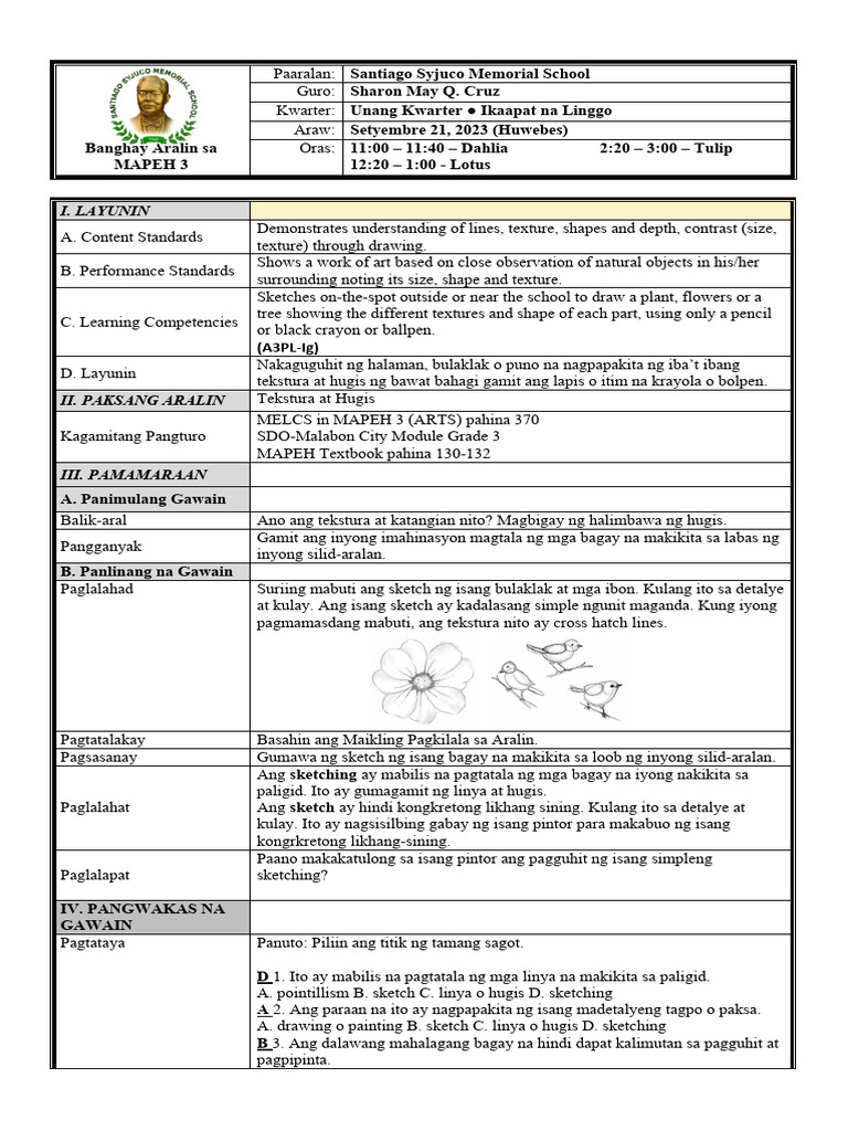 GRADE 3 MAPEH - Week 4 - Day 4 - Arts | PDF