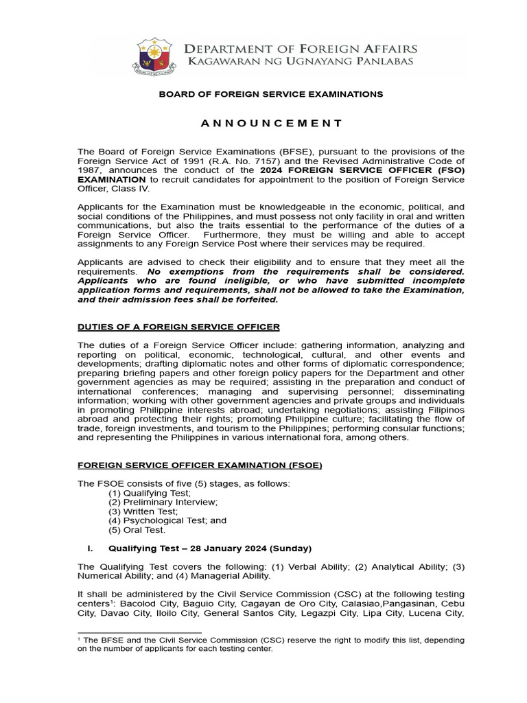 2024 Fso Exam | PDF | United States Foreign Service | Identity Document