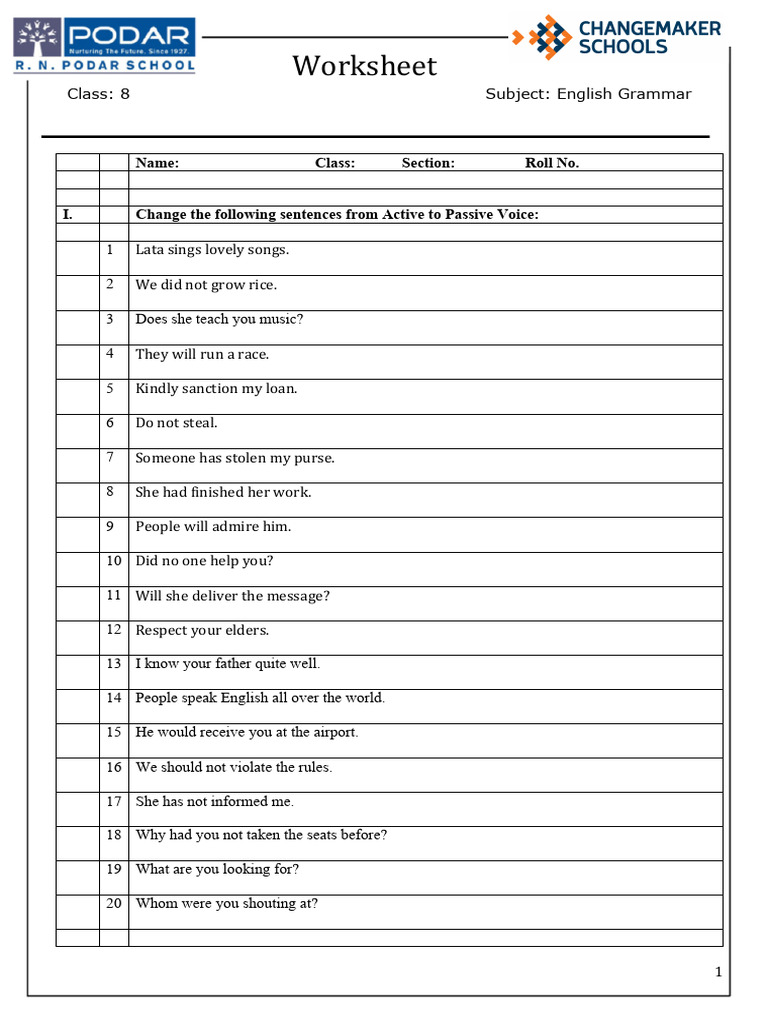 8th Grade Grammar Practice Worksheets | PDF