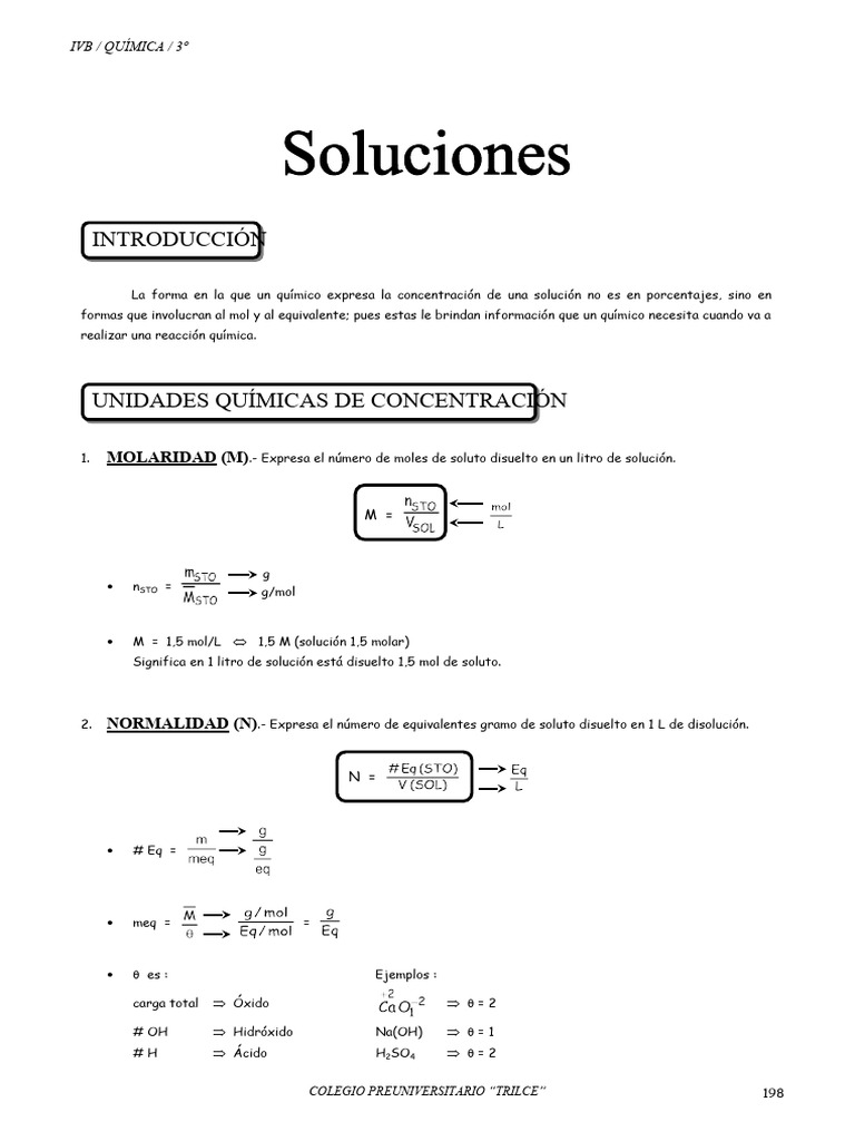 IV Bim. 3er. Año - QUIM. - Guia #2 - Soluciones II | PDF | Concentración | Materiales