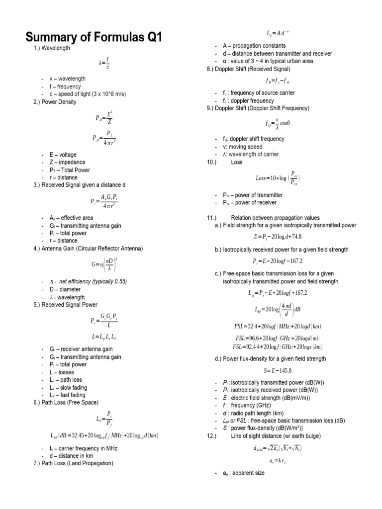 Summary of Formulas Q1 | PDF