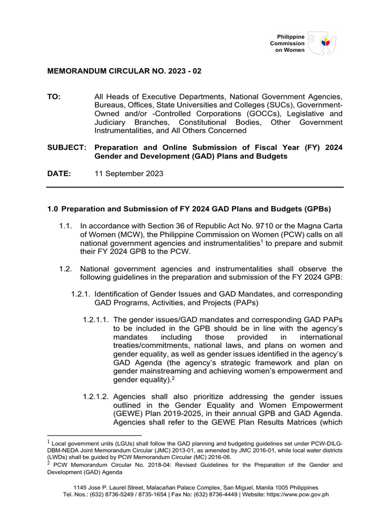 PCW MC On The FY 2024 GAD Budget Call (For Signature) 2 | PDF | Finance ...